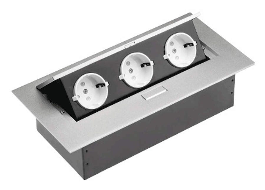 Priza dreptunghiulara tripla gri pentru masa birou sau blat bucatarie ...